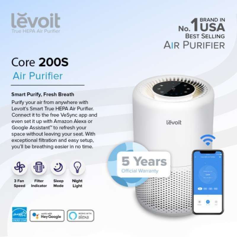 Promo Levoit Core 200s Smart Wifi True Hepa Air Purifier Usa Diskon 23% ...
