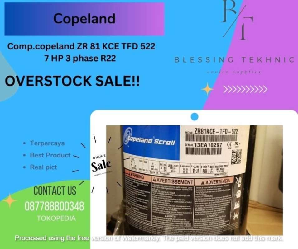 Promo Compressor Copeland 7pk Zr81-kce-tfd-522 Diskon 23% Di Seller Komiyama Store - Bendungan ...