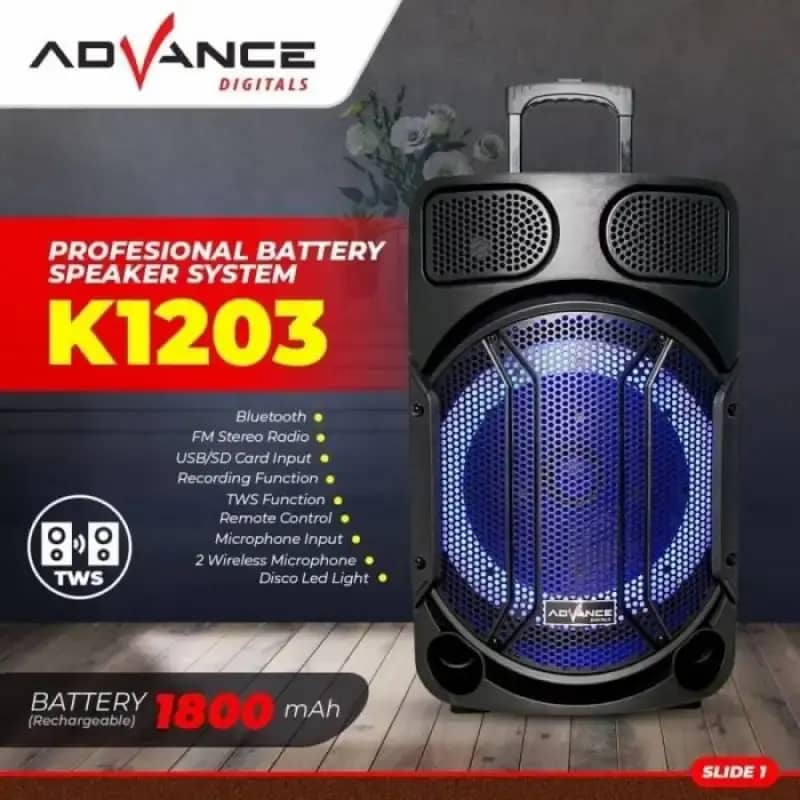 Jual Advance K1203 Speaker Bluetooth Portable 12 Inch Free 2 Microphone ...