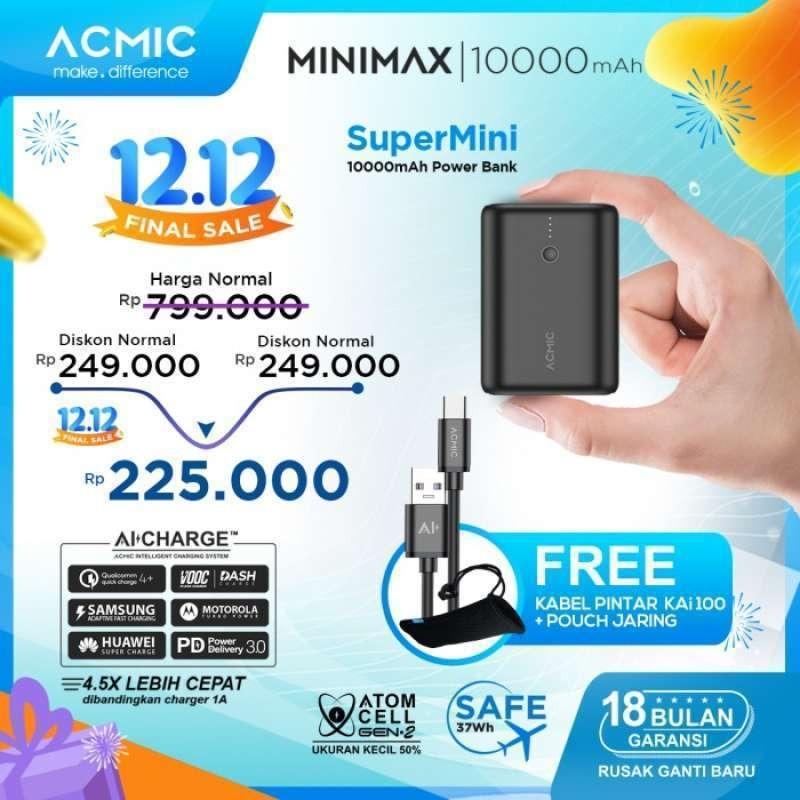 Promo Acmic Minimax Supermini 10000mah Aicharge Powerbank (qc4 + Pd + Vooc) Diskon 20% Di Seller ...