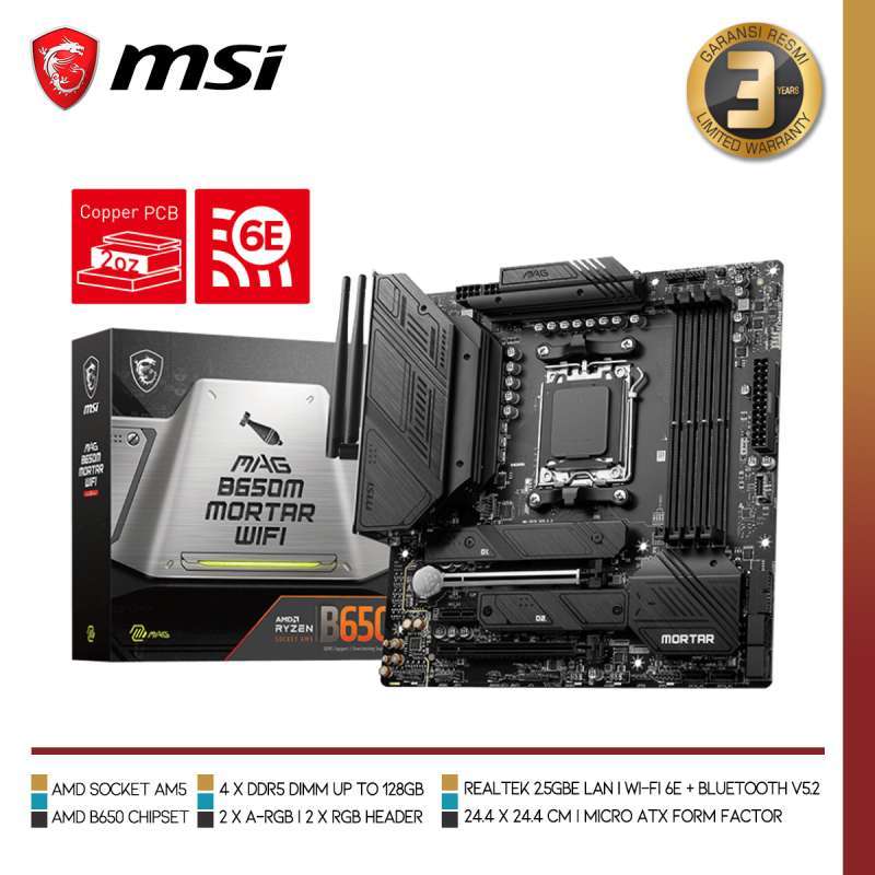 Jual MSI MAG B650M MORTAR WIFI | Motherboard AMD B650 Ryzen AM5 di ...