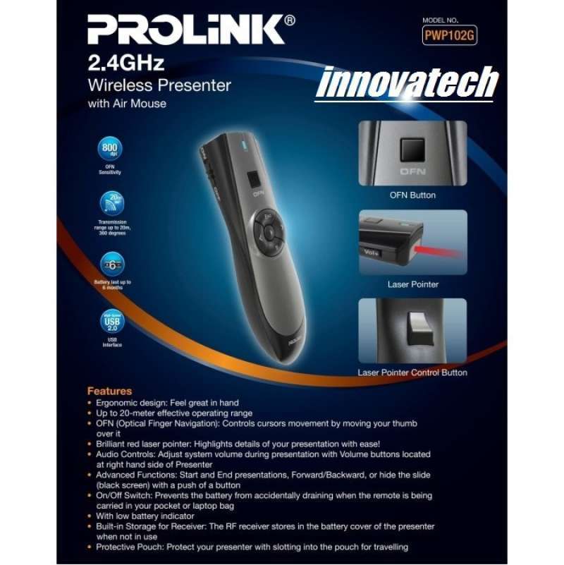 Promo Prolink Laser Pointer Presenter Wp102G Pwp102 Wireless Air Mouse ...