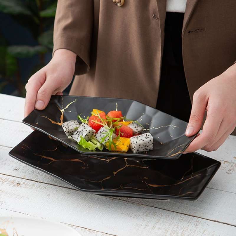 Jual Classic Marble Hexa Plate Piring Segienam Keramik Marmer Hitam ...
