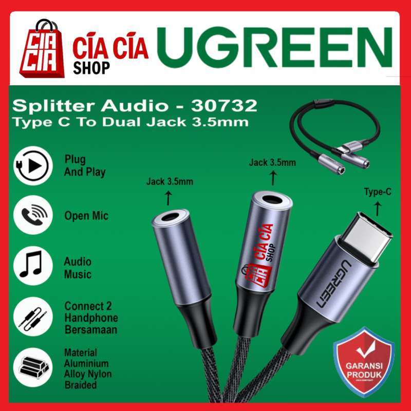 Jual Ugreen Converter Audio Type C To Dual Jack Mm Splitter Usb C Adapter Usb C To Dual