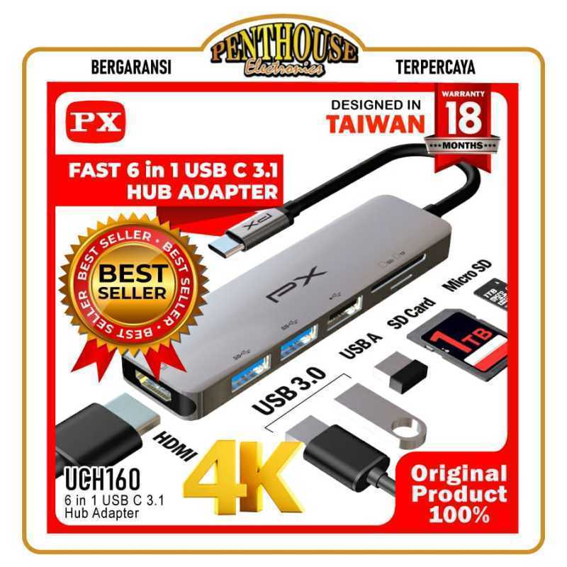 Jual PX USB Hub Converter UCH160 Type C 3.1 Macbook Laptop 4K HDMI 6 in ...