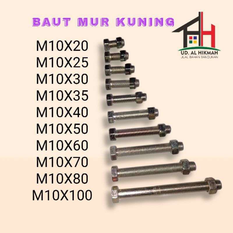 Promo Set Baut Mur Hex Kuning M10 X 20 M10x20 Kunci 14 Mm Diskon 43% Di ...