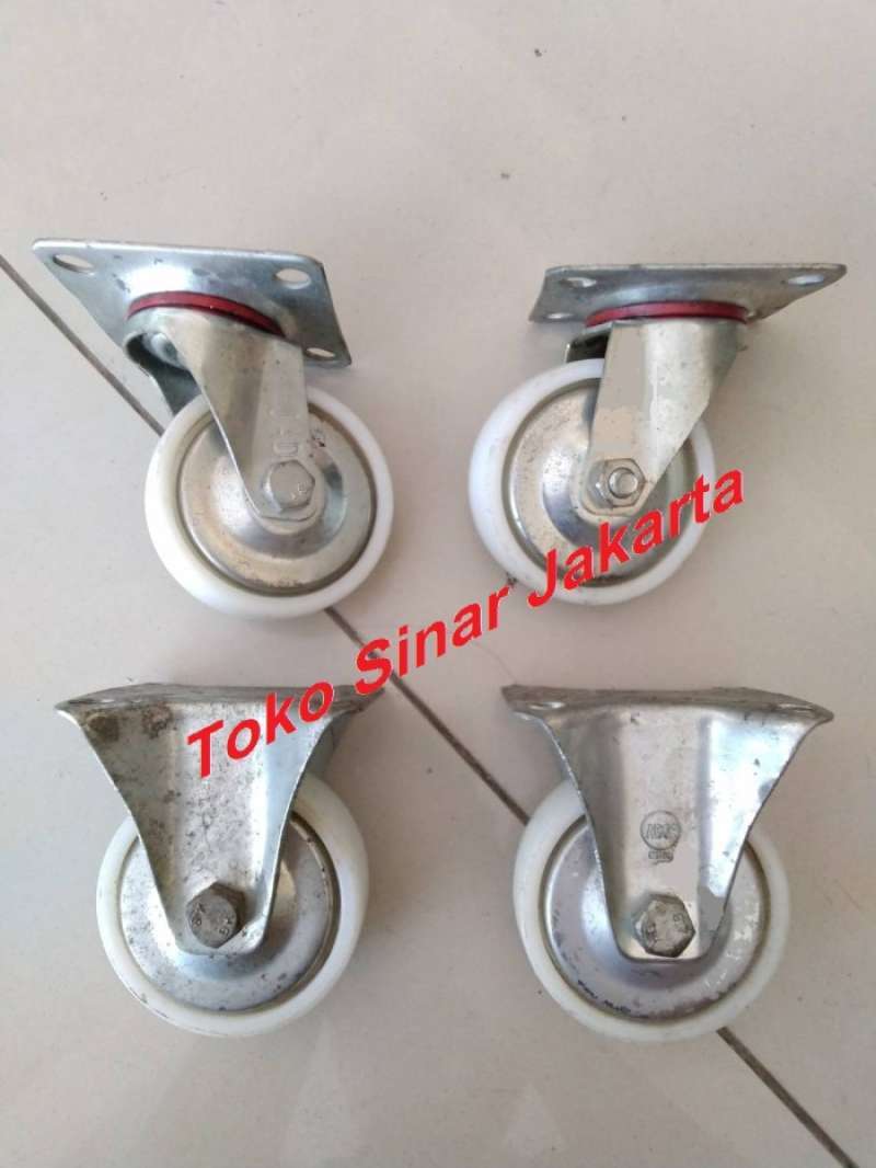 Promo Roda Plastik Putih Roda Trolley Troly 3 Inch (2 Hidup-2 Mati ...