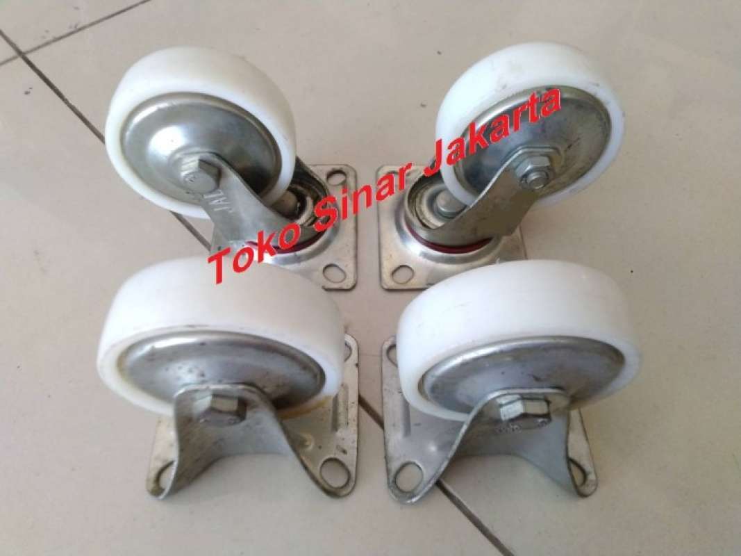 Promo Roda Plastik Putih Roda Trolley Troly 3 Inch (2 Hidup-2 Mati ...