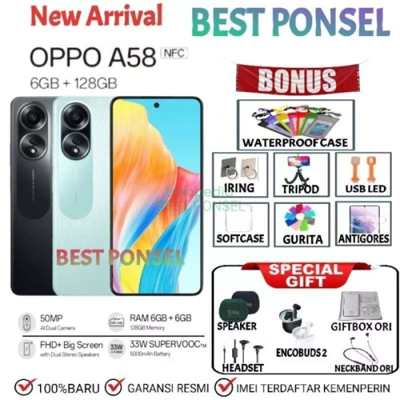 Promo OPPO A58 NFC RAM 8/128GB | A 58 RAM 6/128GB | A57 4/64GB GARANSI RESMI Diskon 33% di ...