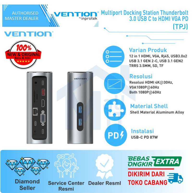 Jual Vention Multiport Docking Station USB C Thunderbolt Macbook Ipad TPJ di Seller Mall IT ...