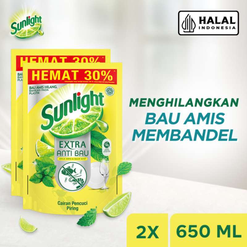 Promo Sunlight Sabun Cuci Piring Anti Bau [650 mL/ Refill] Isi 2 Pcs ...