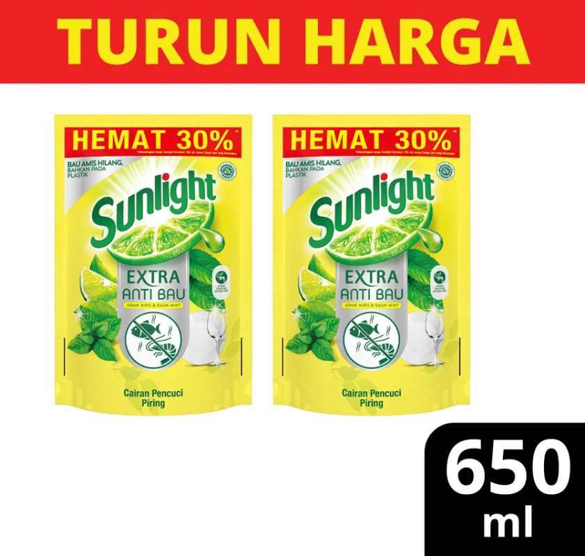 Promo Sunlight Sabun Cuci Piring Anti Bau [650 mL/ Refill] Isi 2 Pcs ...
