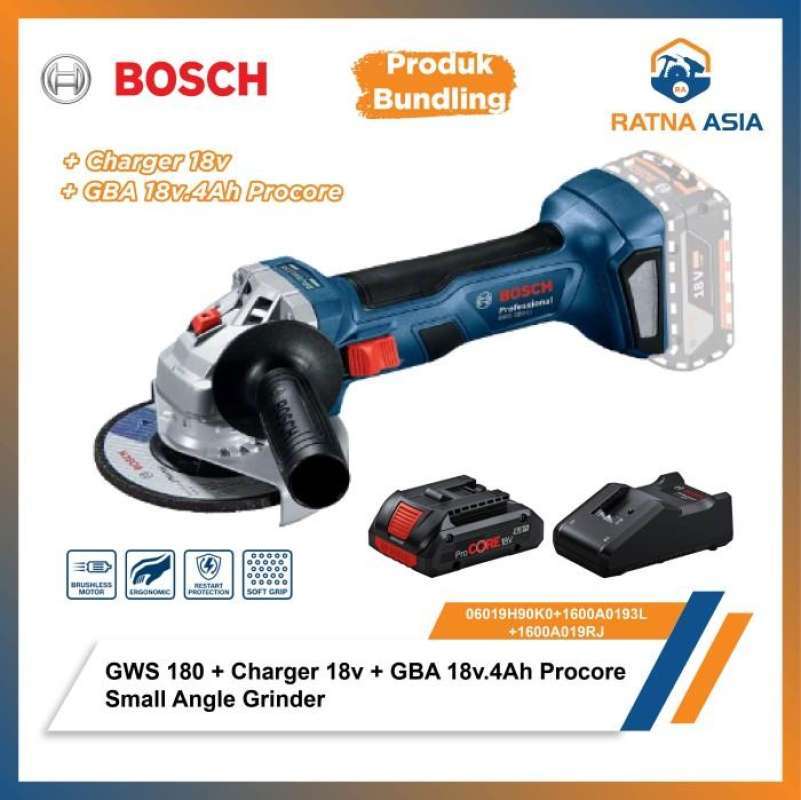 Jual Mesin Gerinda Tangan 4 Bosch GWS 180-LI + Baterai 4.0Ah + Charger ...