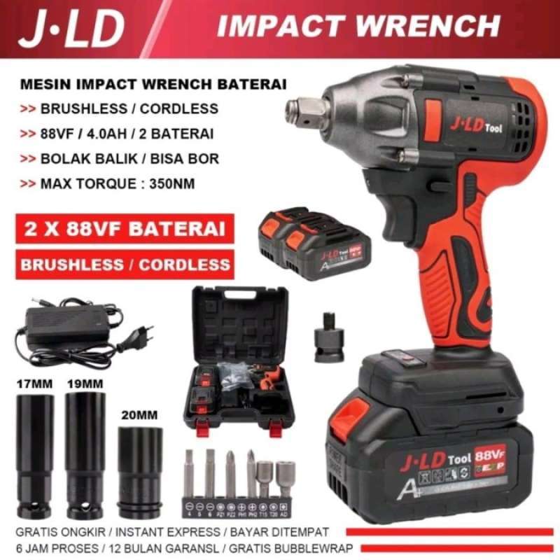 Promo JLD IMPACT WRENCH CORDLESS TOOL 48V 2 BATERAI MESIN PEMBUKA BAUT ...