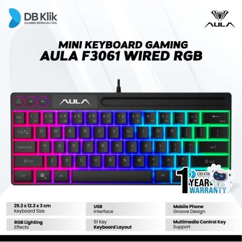 Jual Mini Keyboard Gaming AULA F3061 Membrane 61% Wired RGB di Seller ...