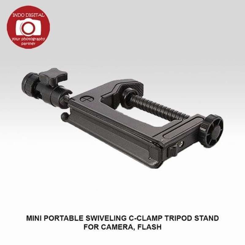 Jual mini portable swiveling c-clamp tripod stand for camera and flash ...