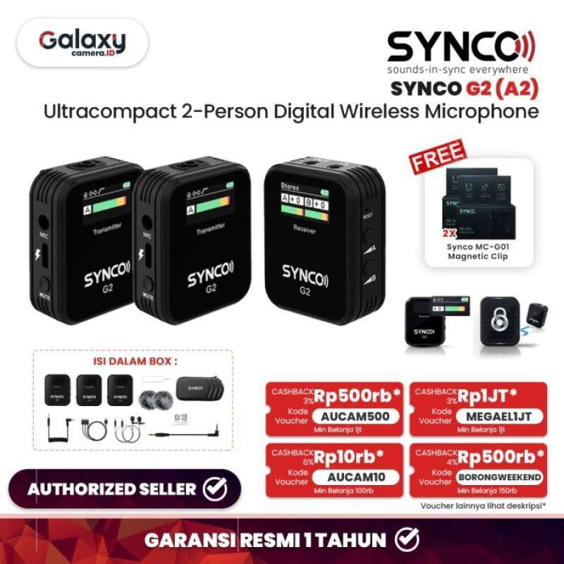 Promo SYNCO G2 (A2) ULTRACOMPACT 2-PERSON DIGITAL WIRELESS MICROPHONE - Diskon 50% di Seller ...