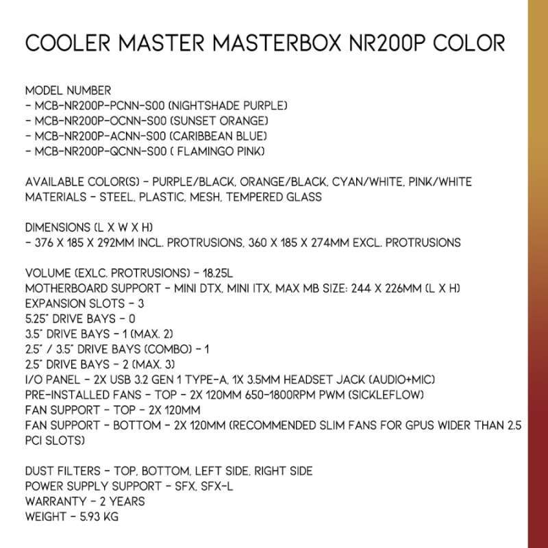 Jual Cooler Master - Masterbox Nr200p Color | Mini-itx Case Tempered ...