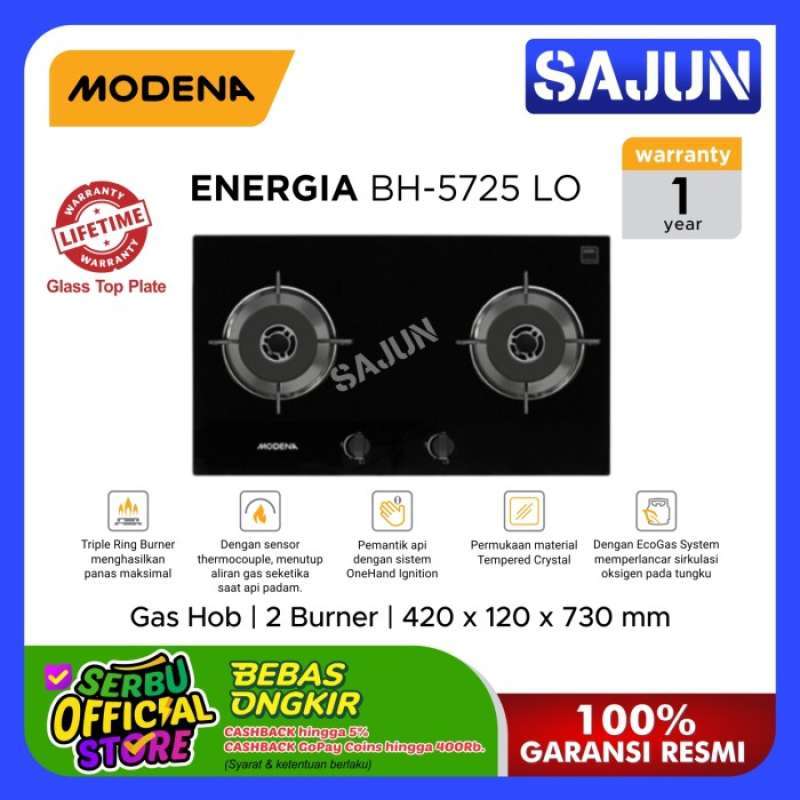Promo Modena Kompor Gas Tanam 2 Tungku Bh5725Lo Built-In Gas Hob Bh ...