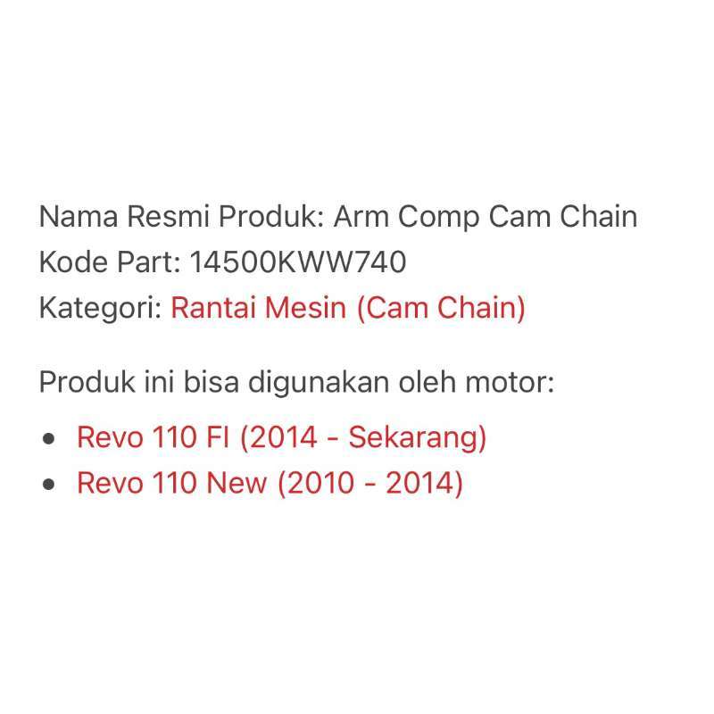 Jual GAGANG TENSIONER ARM COMP CAM CHAIN REVO FI 14500-KWW-740 HONDA ...