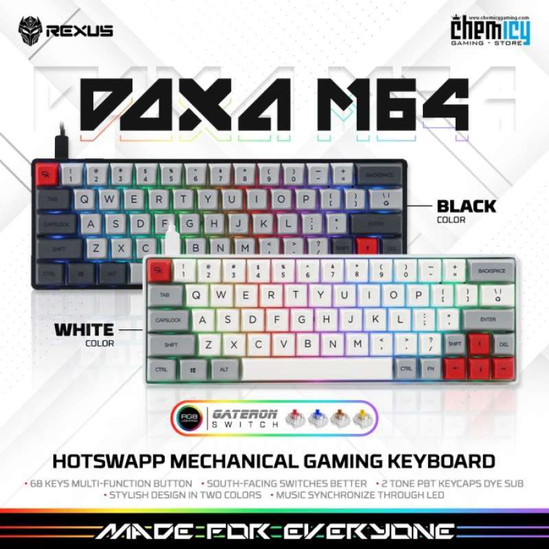 Promo Rexus Daxa M64 60% Classic RGB Hotswap Mechanical Gaming Keyboard Diskon 9% di Seller ...