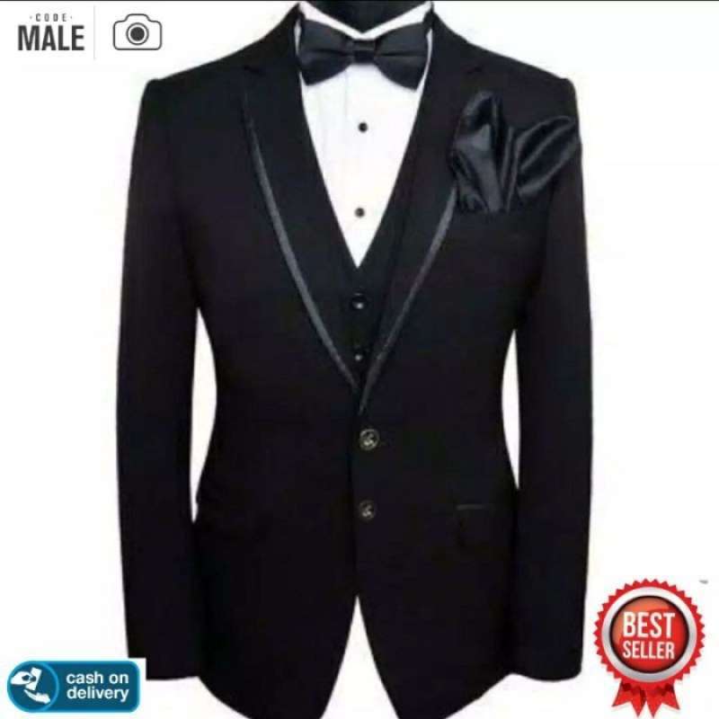 Promo CODE MALE JAS BLAZER PRIA HITAM SLIM FIT DENGAN PADUAN KERAH ...