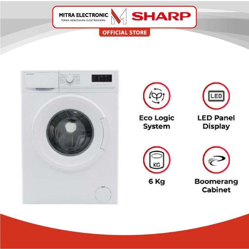 Jual Sharp Mesin Cuci 1 Tabung 6 Kg Es-fl1062b Front Loading Hijab Mode ...