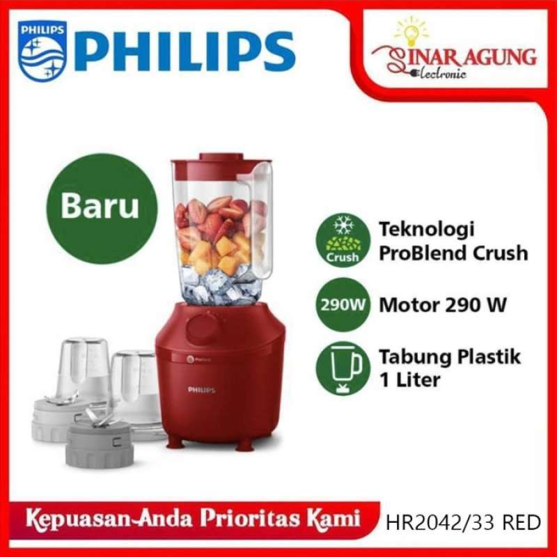 Promo Philips Blender 1 Liter Plastik 290 Watt Hr2042 Hr-2042 - 100% Ori - Hr2042/33red ...