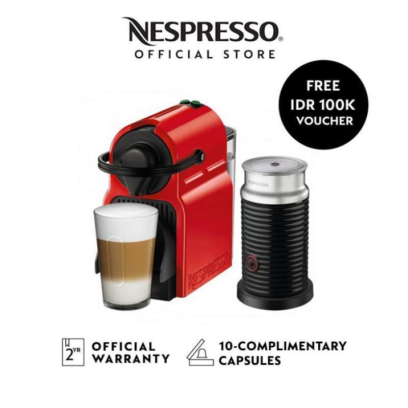 Promo Nespresso Inissia M105 Coffee Machine, Red With Aeroccino3 Diskon ...