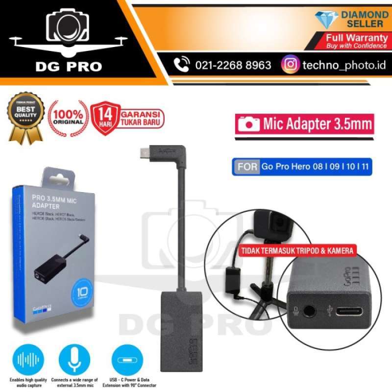 Jual Gopro Pro 3.5mm Mic Adapter Hero 9 Hero 10 Hero 11 Hero 12 Original Di Seller Noelle ...