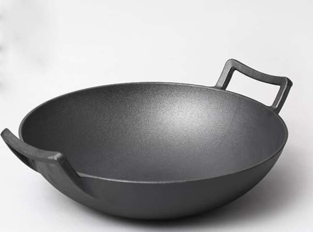 Promo Cast Iron Chinese Wok Stir Fry Pan 12 Two Handle Panci Wajan Wok ...