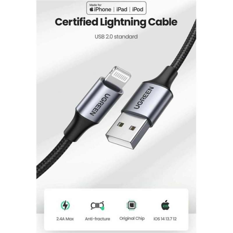 Jual Cable Data Usb A To iPhone Lightning Mfi Ugreen Kabel Fast Charging - Us155 Black 0.25m Di ...