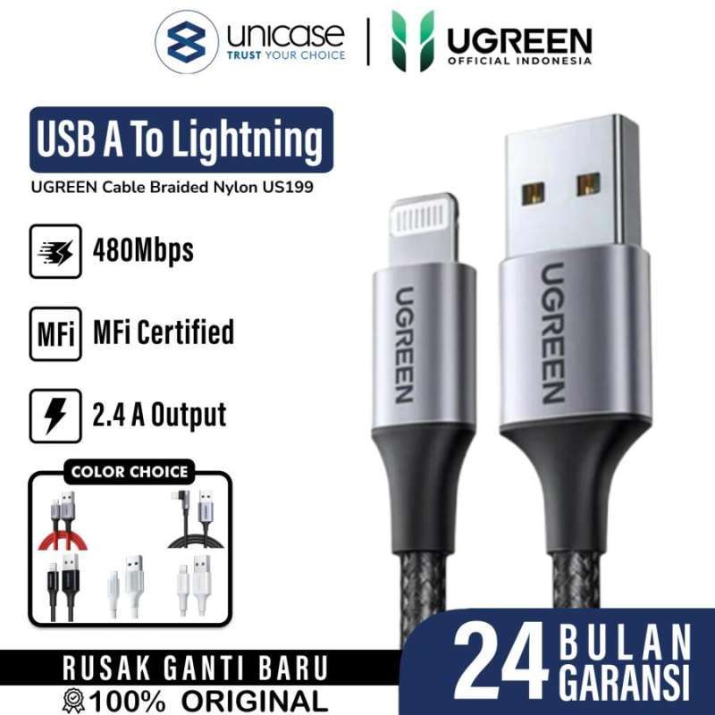 Jual Cable Data Usb A To iPhone Lightning Mfi Ugreen Kabel Fast Charging - Us155 Black 0.25m Di ...