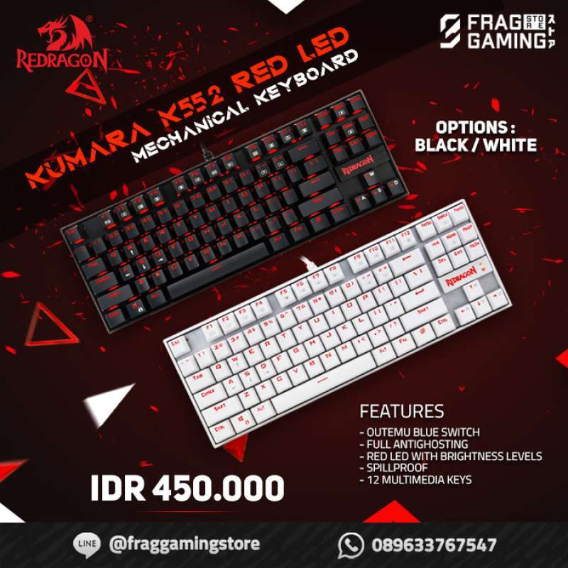 Jual Redragon / Red Dragon Gaming Keyboard Mechanical Kumara - K552 Red ...