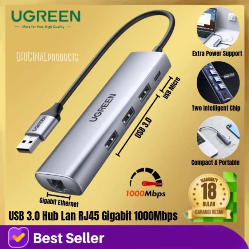 Jual Ugreen Usb 3.0 To Hub 3 Ports Lan Ethernet Rj45 1000mbps Gigabit ...