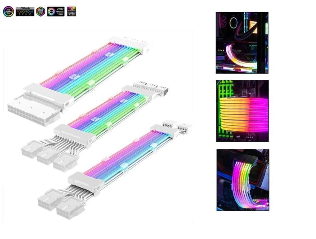 Jual Argb Extension 18awg Kabel Atx 24 Pin Gpu 8pin Setara Lian Li Strimer - 8p X3 Putih Di ...