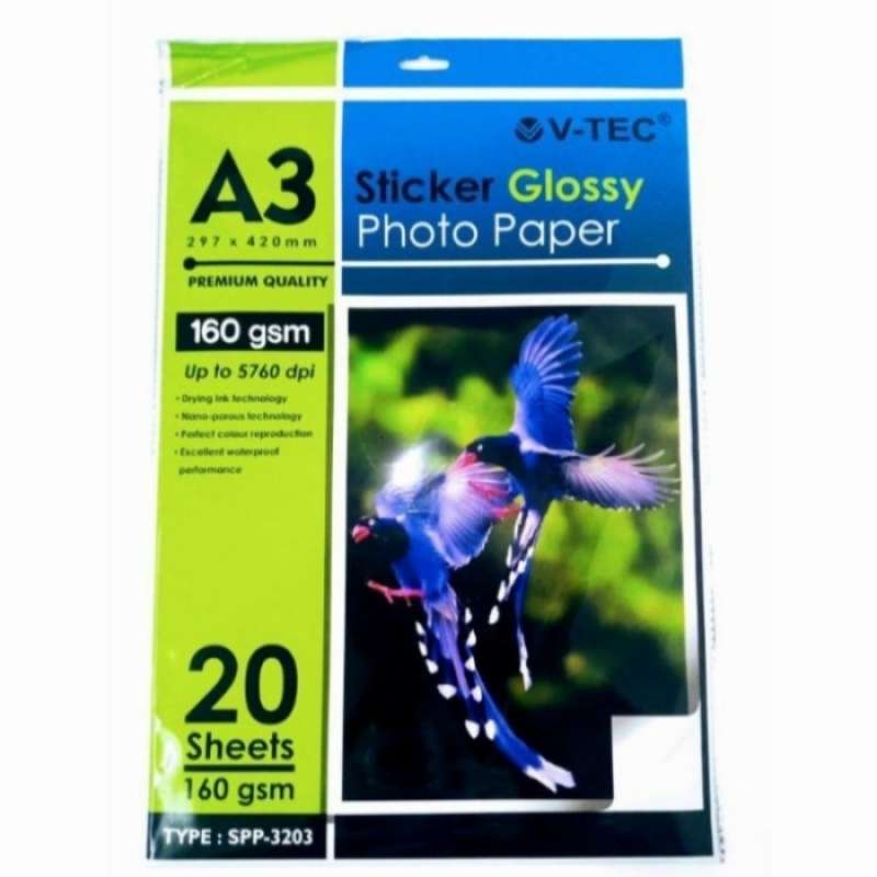 Jual V-tec Sticker Glossy Photo A3 160gsm Vtec Kertas Stiker A3 Sticker ...