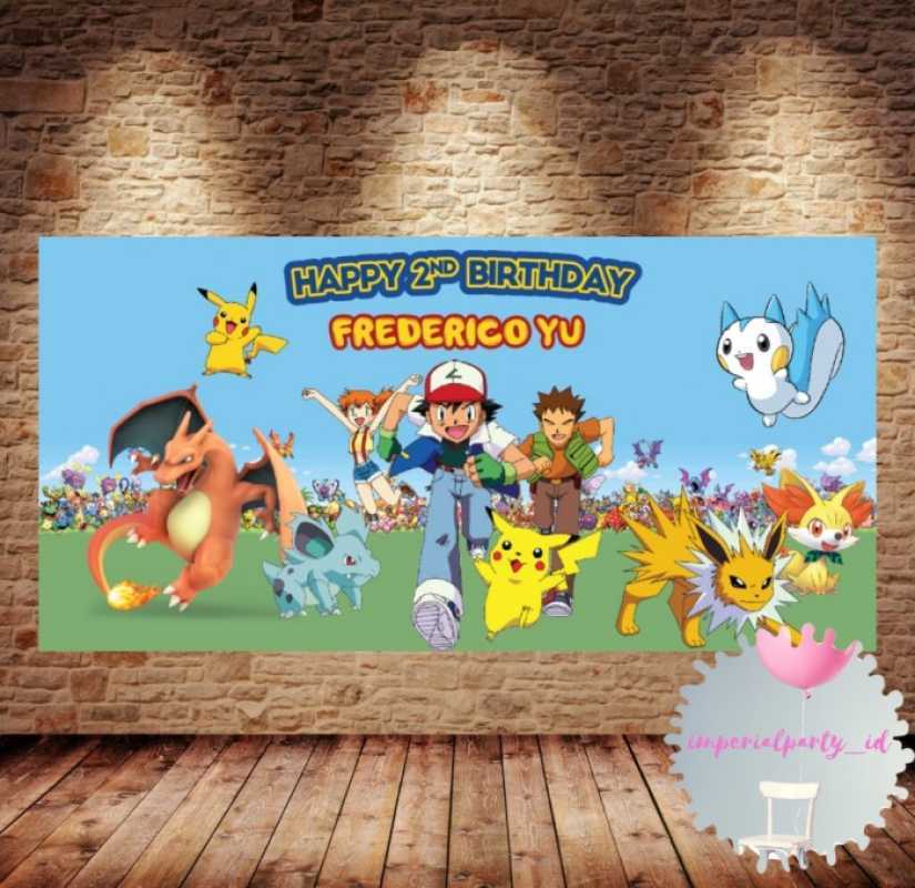 Jual Custom Backdrop Banner Spanduk Happy Birthday Pokemon Pikachu Ash ...