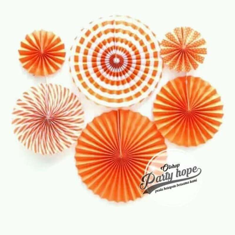 Jual Paper Fan Orange / Paper Flower Isi 6 / Dekorasi Pesta / Paperfan ...