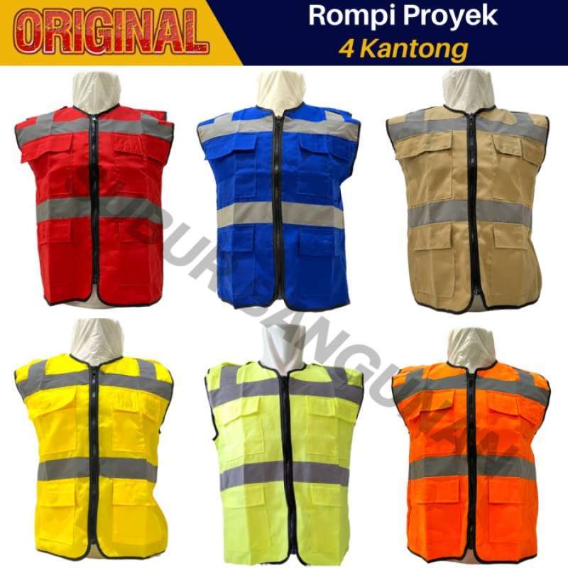 Jual Rompi Proyek Bahan Drill Empat 4 Kantong Murah Rompi Safety Tebal ...