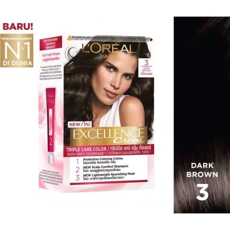 Jual L'oreal Paris Excellence Creme 3 Dark Brown / Semir Rambut Loreal ...