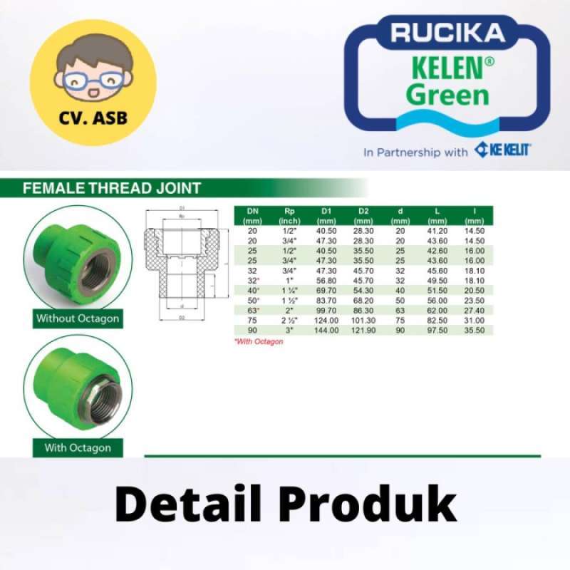 Promo Promo- Sdd Sok Drat Dalam Ppr 1-1/2 50mm Female Thread Join Rucika Green Diskon 50% Di ...