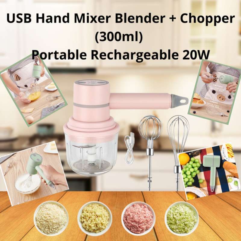 Promo Usb Hand Mixer Blender + Chopper (300ml) Portable Rechargeable ...