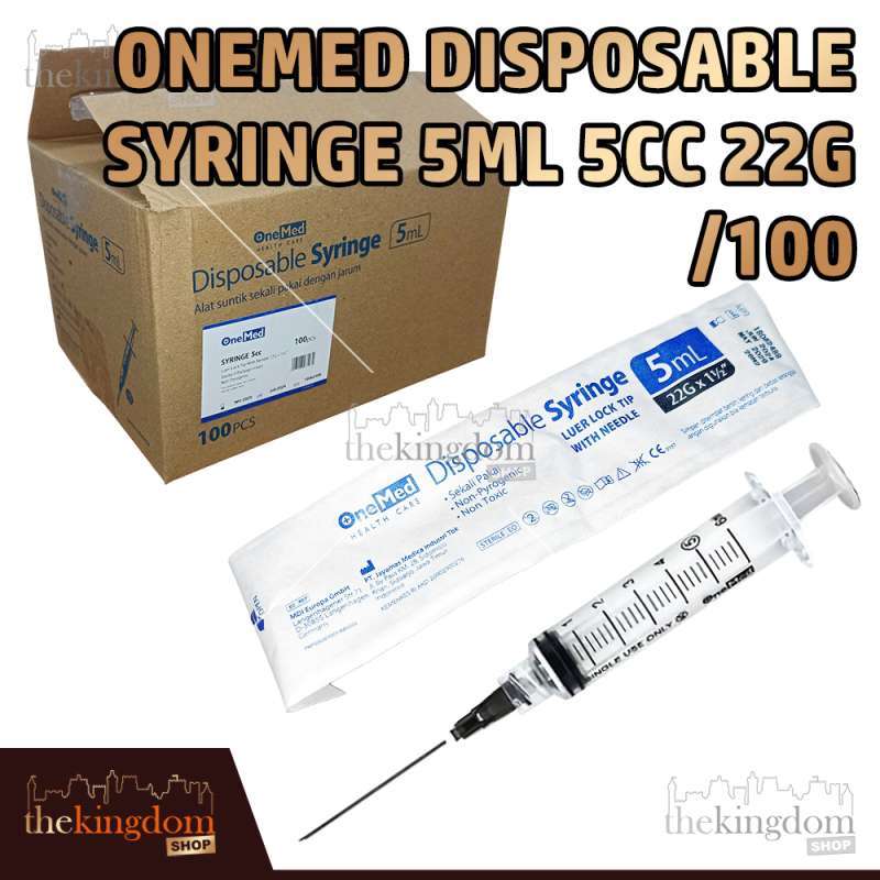 Jual Onemed Disposable Syringe 5ml 5cc 22g /100 Box Spuit Sterile Jarum Suntik Steril Luer Lock ...