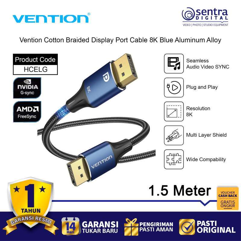 Promo Vention Kabel 8k Display Port Dp To Dp Cotton Braided Blue Cable ...