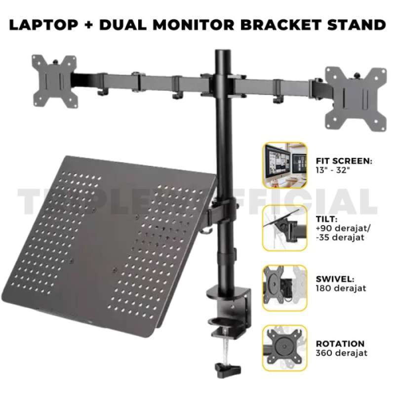 Promo Triple W Double Stand Bracket Monitor Laptop Mount Desk Breket ...