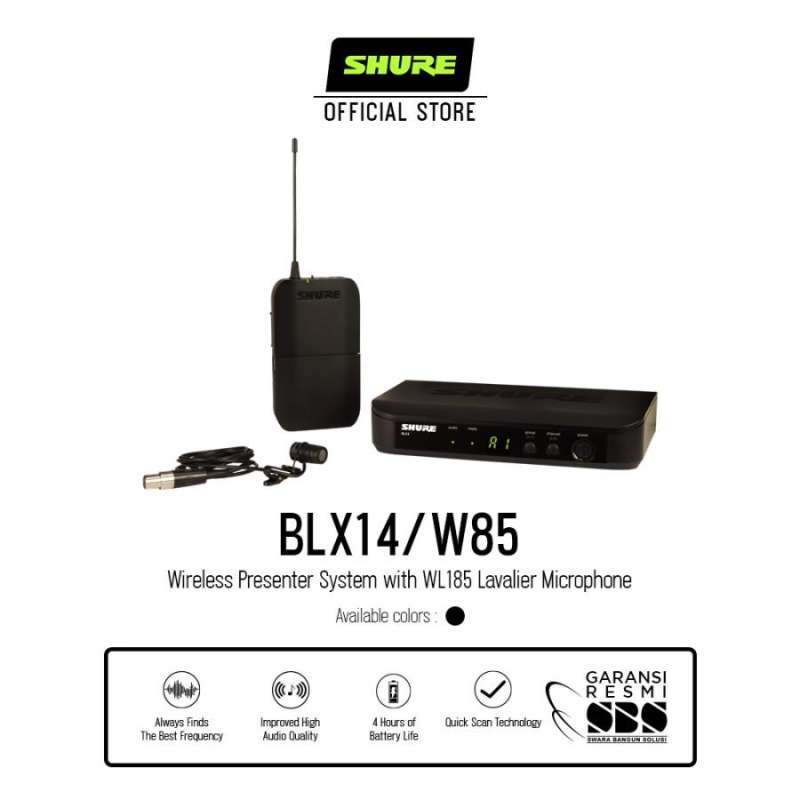 Jual Shure Blx14a/w85 Wireless Microphone, Lav System With Wl185 Di ...