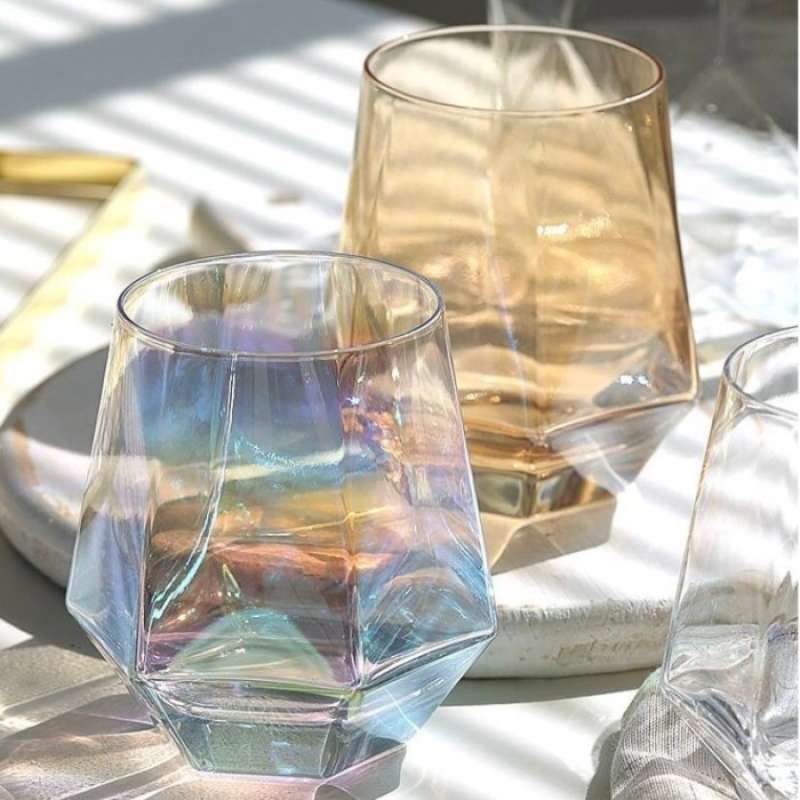 Promo Gelas Minum Kaca Kopi Teh Wine Juice Nordic Diamond Hexagonal ...