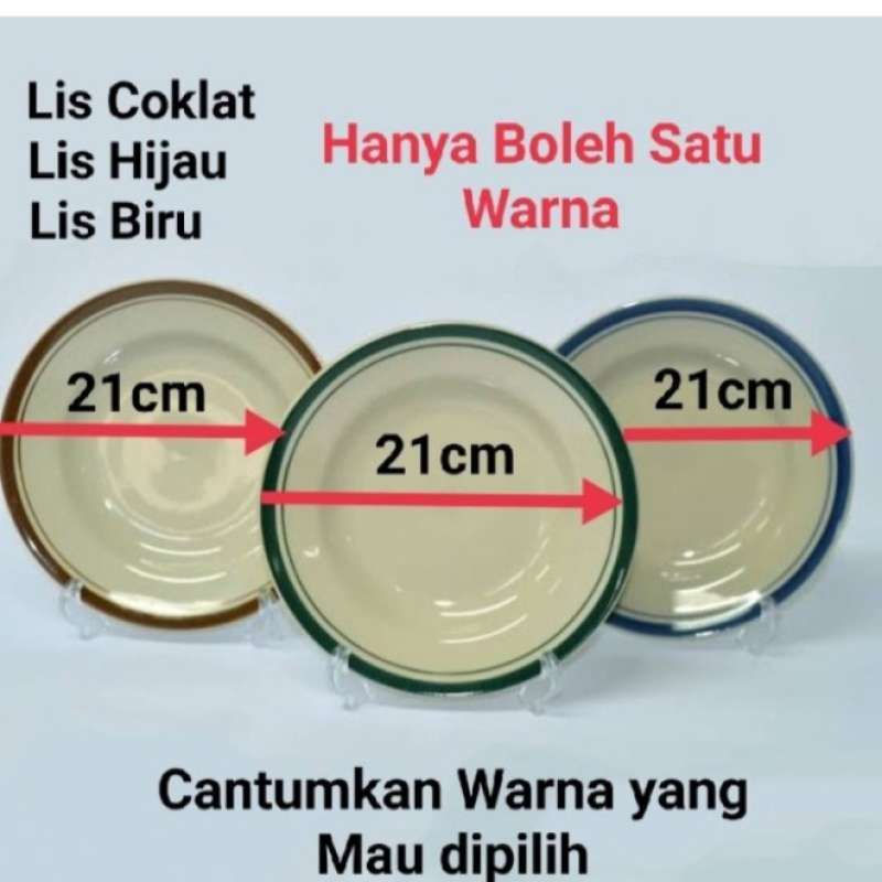 Promo Piring Makan Keramik Lucky Garis Hijau,biru, Coklat Harga 1 Lusin ...