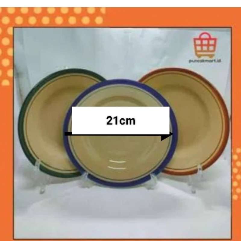 Promo Piring Makan Keramik Lucky Garis Hijau,biru, Coklat Harga 1 Lusin ...